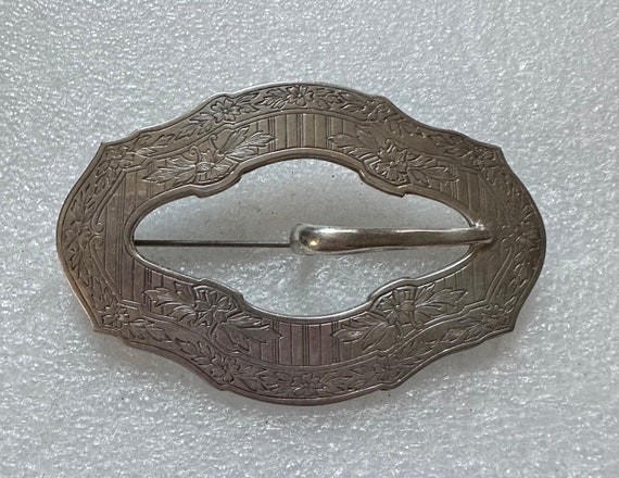 Victorian Silver Buckle Sash Pin Floral Design - Gem