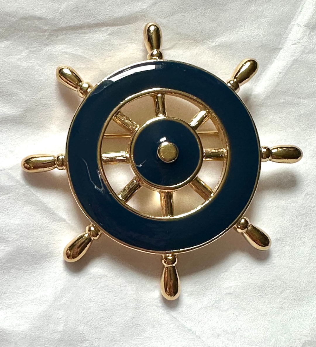 Vintage Trifari Gold Tone & Blue Enamel Ships Wheel Pin - Etsy