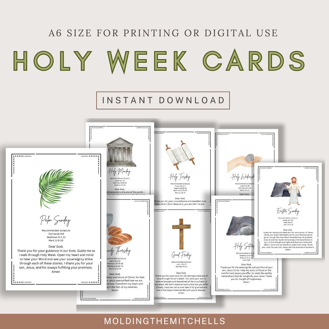Holy Week Cards / A6 Size for Printing or Digital Use / Digital ...