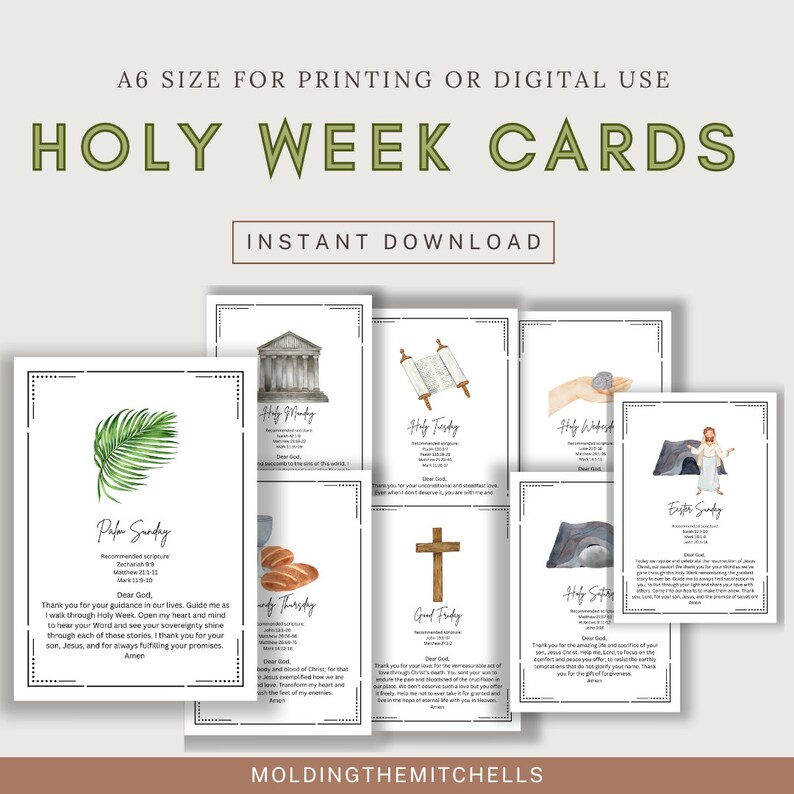 Holy Week Cards / A6 Size for Printing or Digital Use / Digital ...