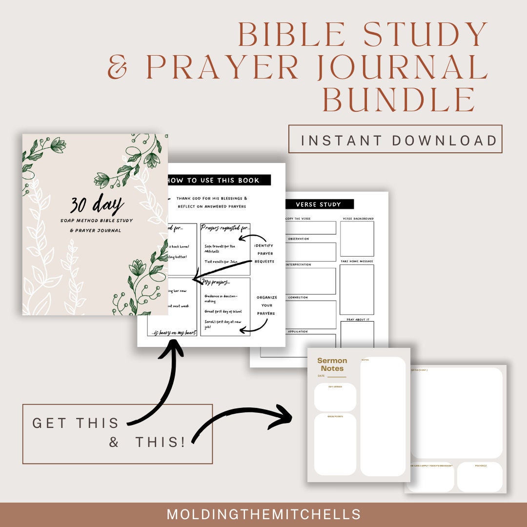 BUNDLE / SOAP Bible Study & Prayer Journal With Sermon Notes Pages ...