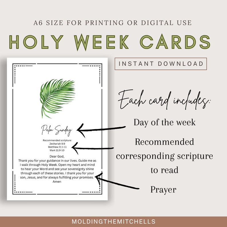 Holy Week Cards / A6 Size for Printing or Digital Use / Digital ...