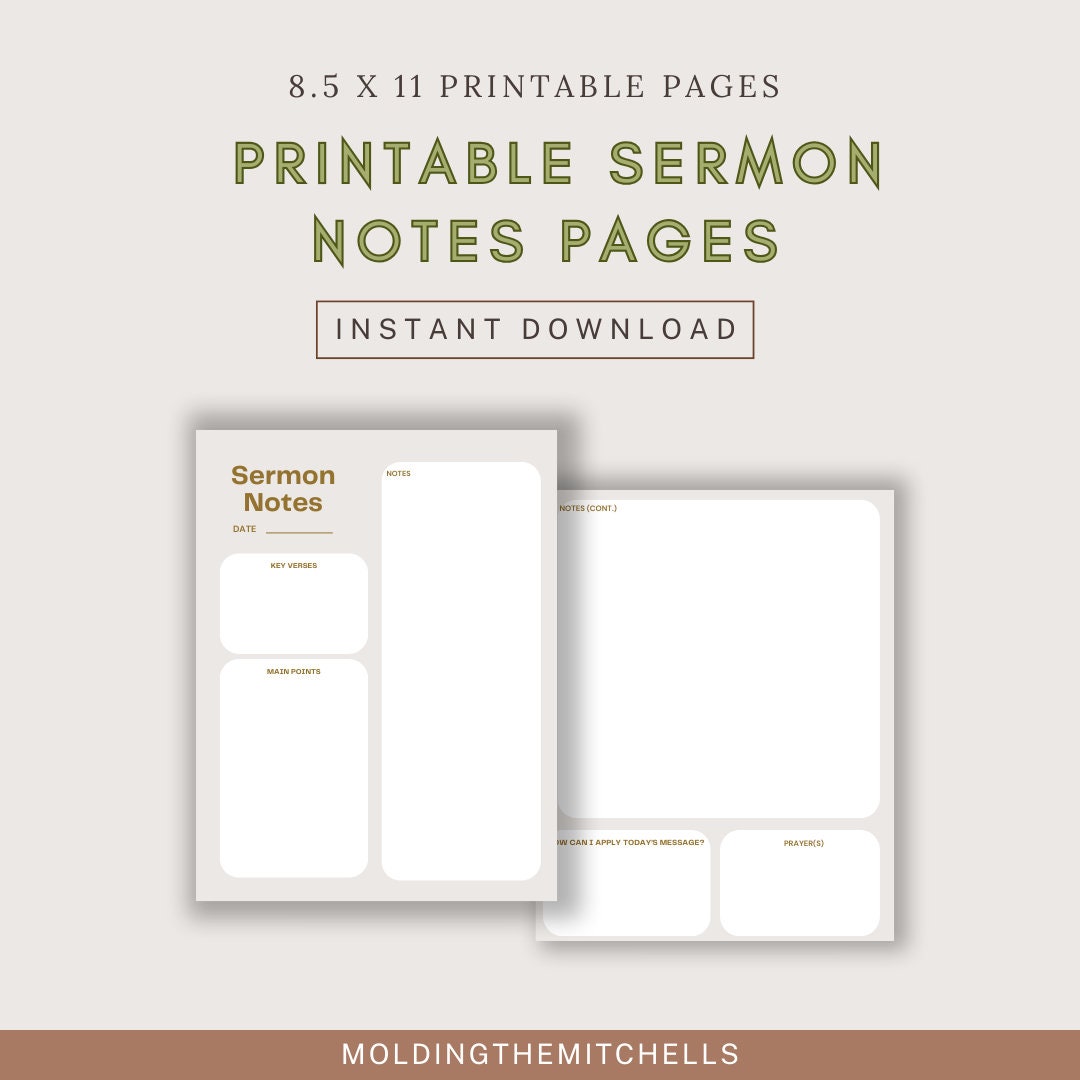 Sermon Notes Pages **printable DIGITAL DOWNLOAD 8.5in X 11in - Etsy