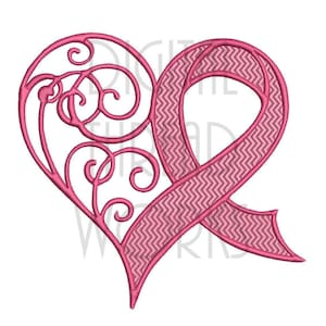 Breast Cancer Awareness Heart Ribbon Embroidery Design for 4x4, 5x7 ...