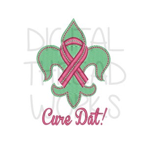 Cancer Awareness Cure Dat Pink Ribbon Machine Embroidery Design 4x4 5x7 ...