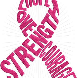 Breast Cancer Awareness Ribbon, Hope Strength Love Machine Embroidery ...