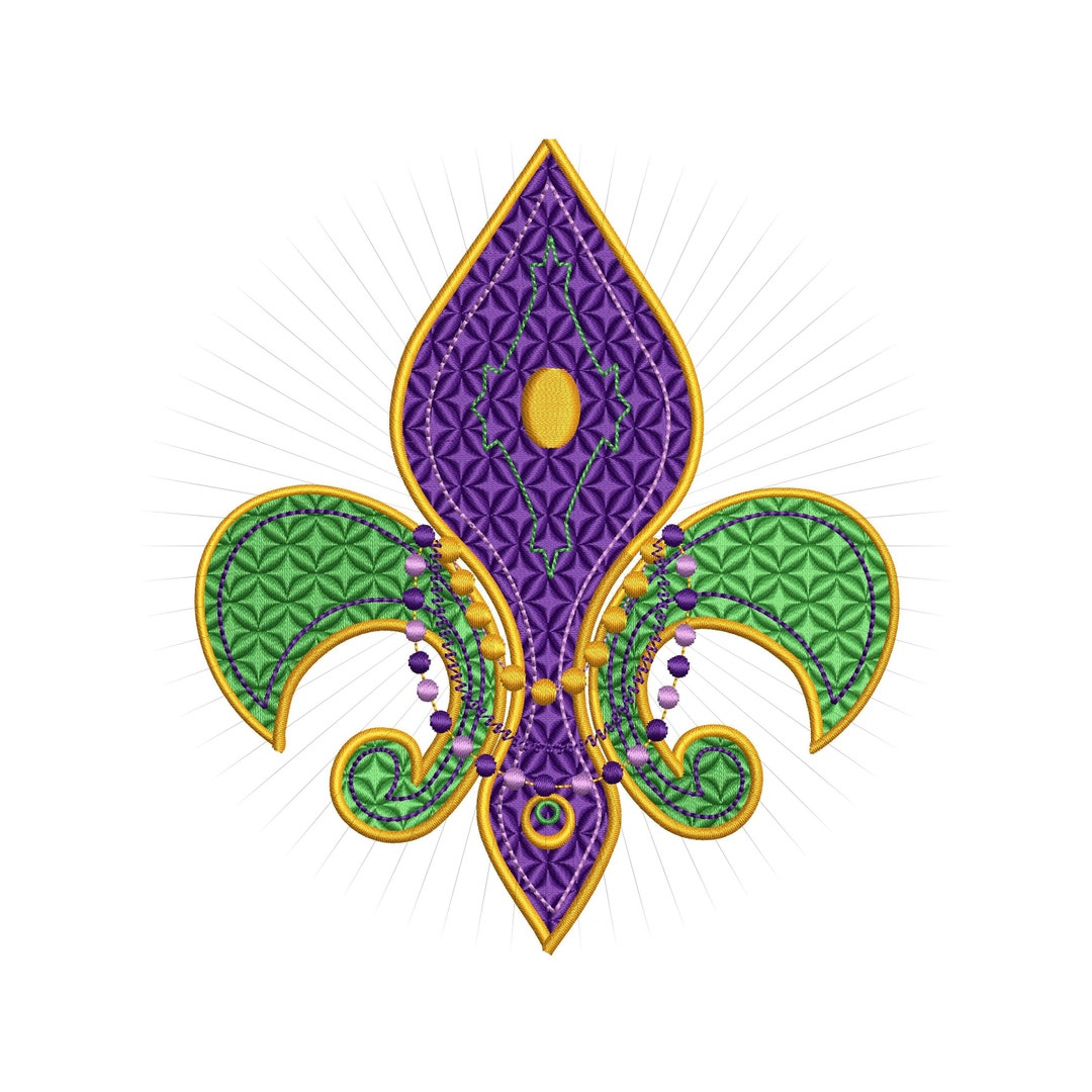 Mardi Gras Fleur De Lis Embroidery Design: Quilted Stitch With Beads ...