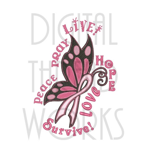 Hope Butterfly Machine Embroidery Design Pink Ribbon - Etsy