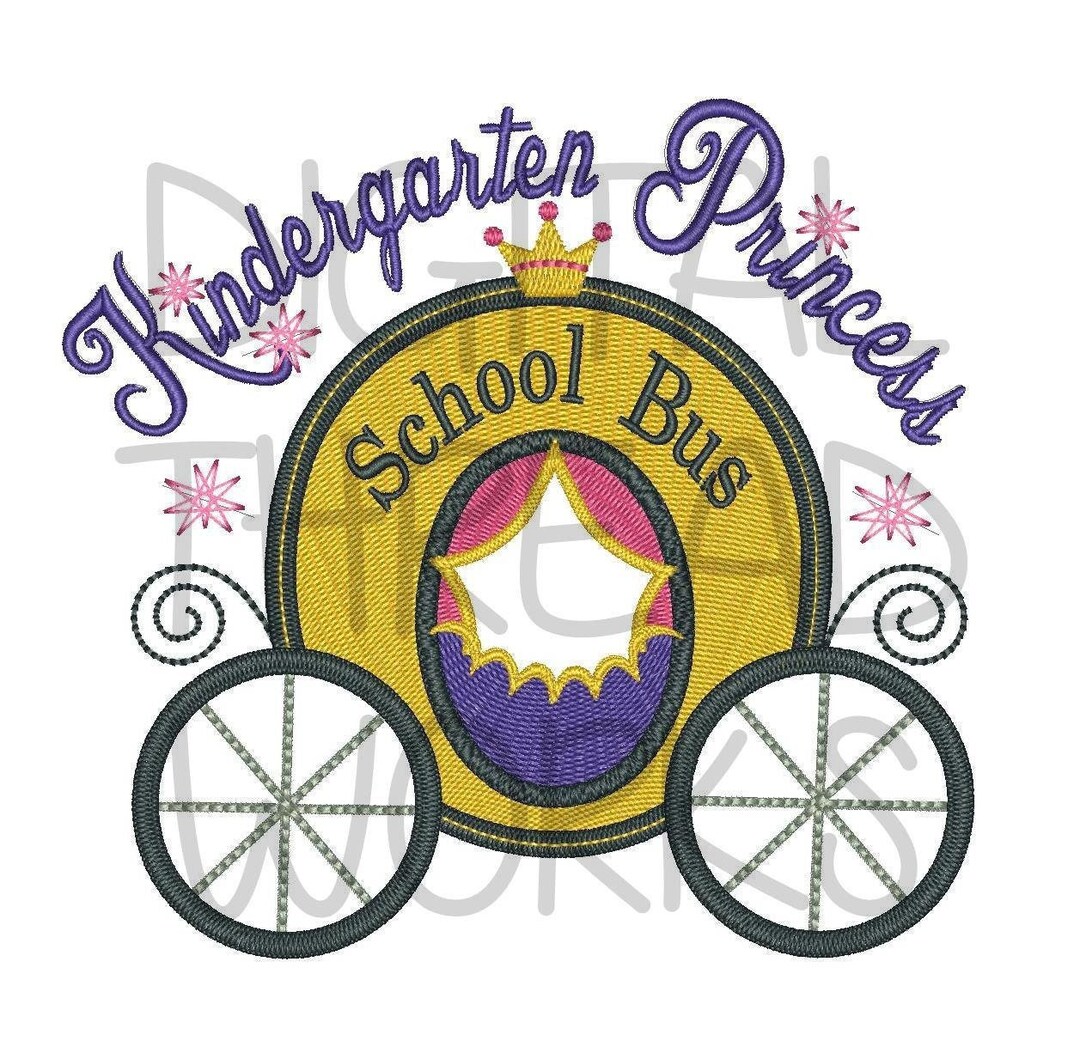 Kindergarten Princess Carriage School Bus Embroidery Design, 4x4 5x7 ...