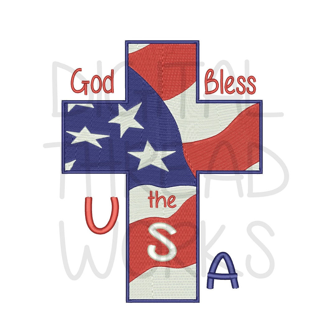American Flag Cross Embroidery Machine Design 4x4 5x7 6x10 Instant ...