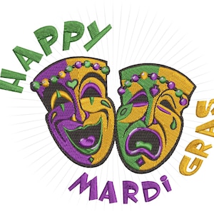 Mardi Gras Comedy Tragedy Theater Masks Embroidery Design. Embroidery ...