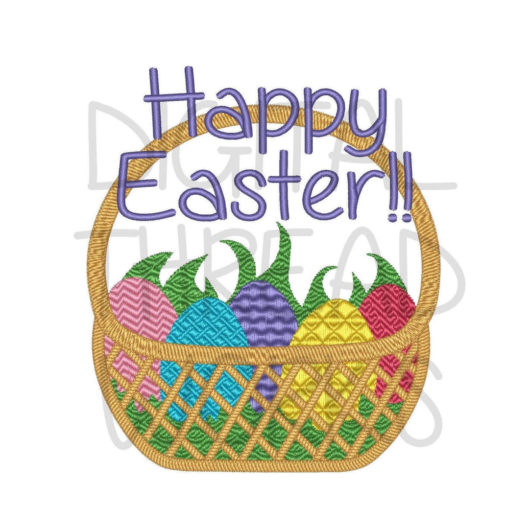 Happy Easter Basket and Easter Eggs Machine Embroidery Design for 4x4 ...