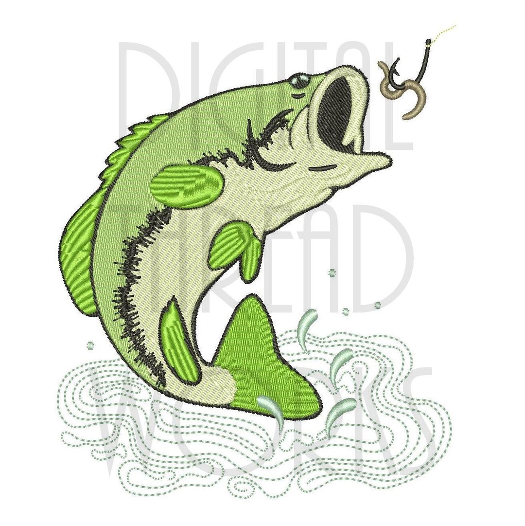 Big Mouth Bass Fish Jumping at Worm Embroidery Machine Design for 4x4 ...