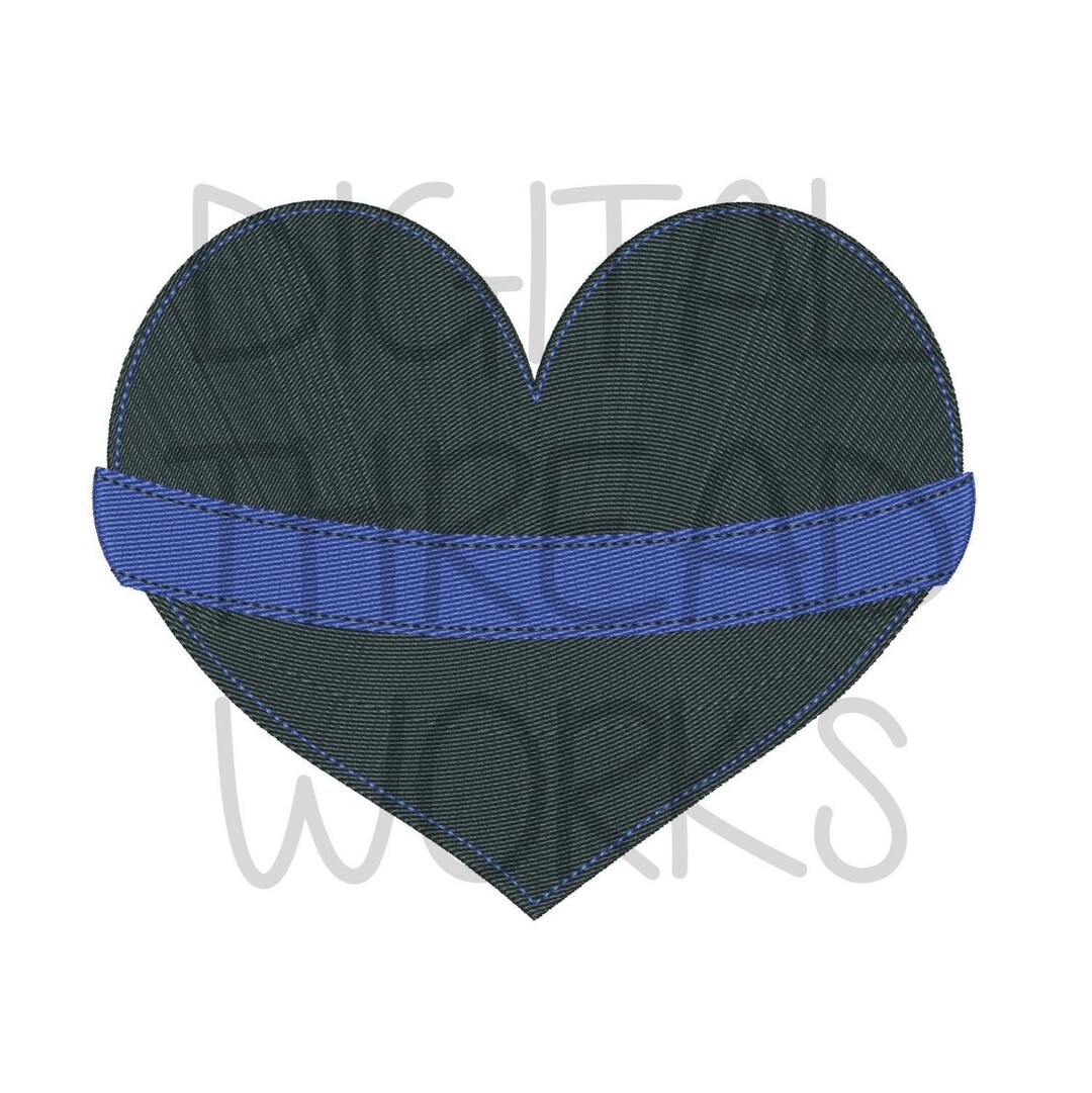Police Thin Blue Line Heart Embroidery Design for 4x4 5x7 and 6x10 Inch ...
