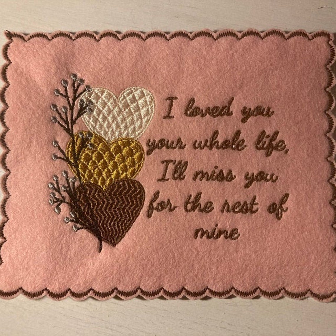 Memory Pillow Embroidery Design, Sympathy Quilted Hearts (4x4 5x7 6x10 ...