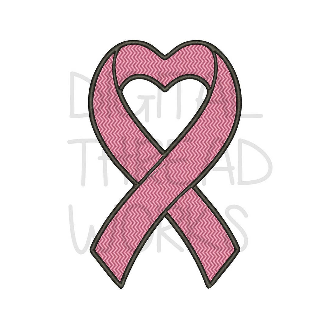 Breast Cancer Awareneness Pink Ribbon Heart Symbol Embroidery Machine ...