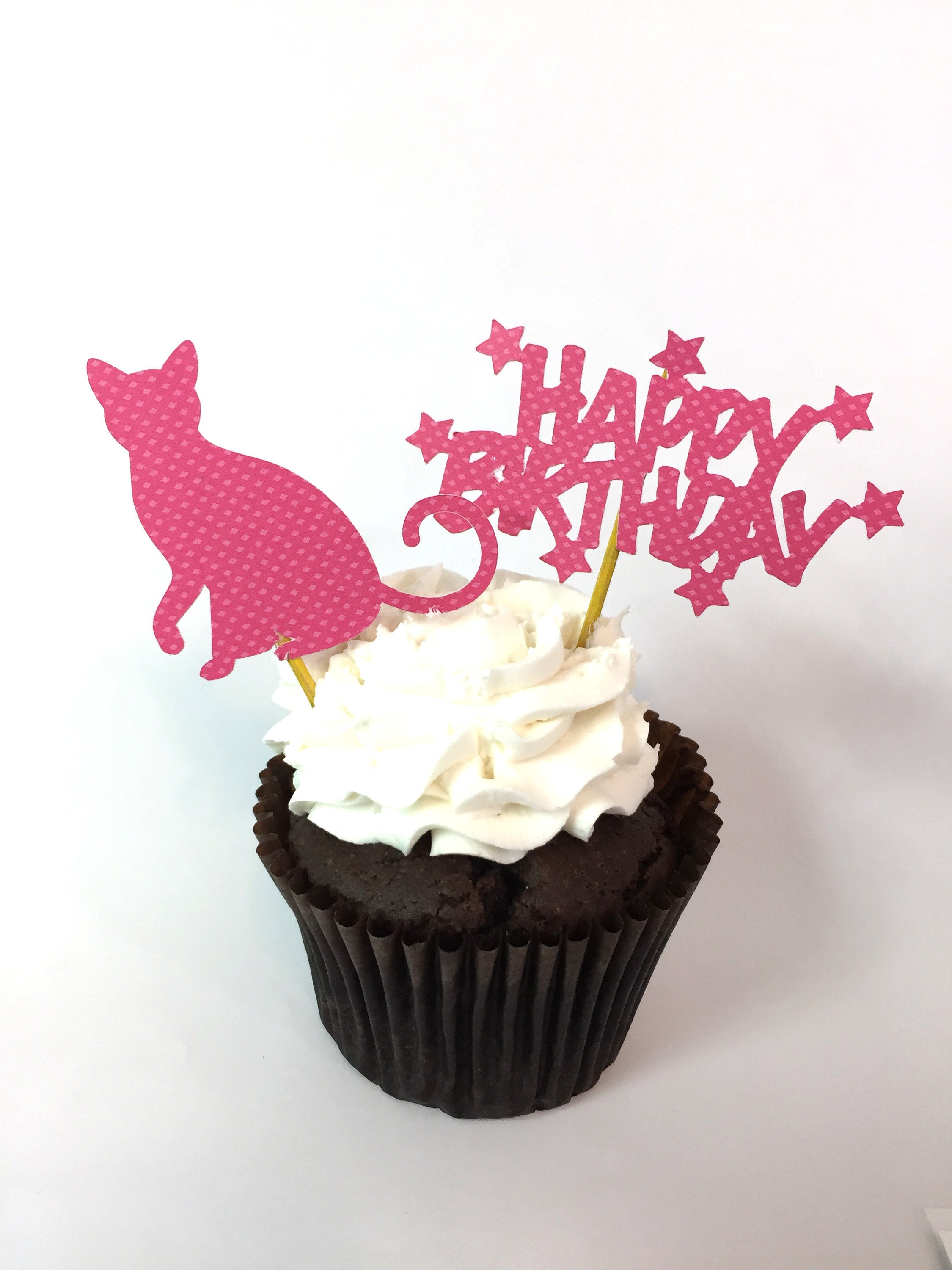 Happy Birthday Cat cup cake toppers 12 toppers 8 cats and 4 | Etsy