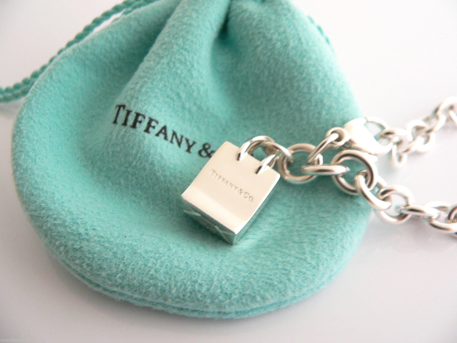 Tiffany & Co Silver Shopping Bag Charm Bracelet Bangle Link | Etsy