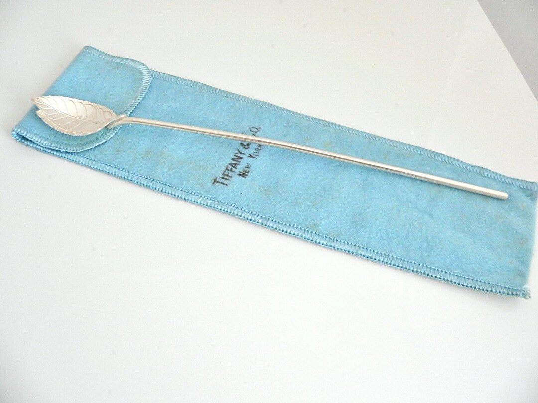 Tiffany & Co Leaf Mint Julep Iced Tea Spoon Straw W/ Pouch Silver Gift ...