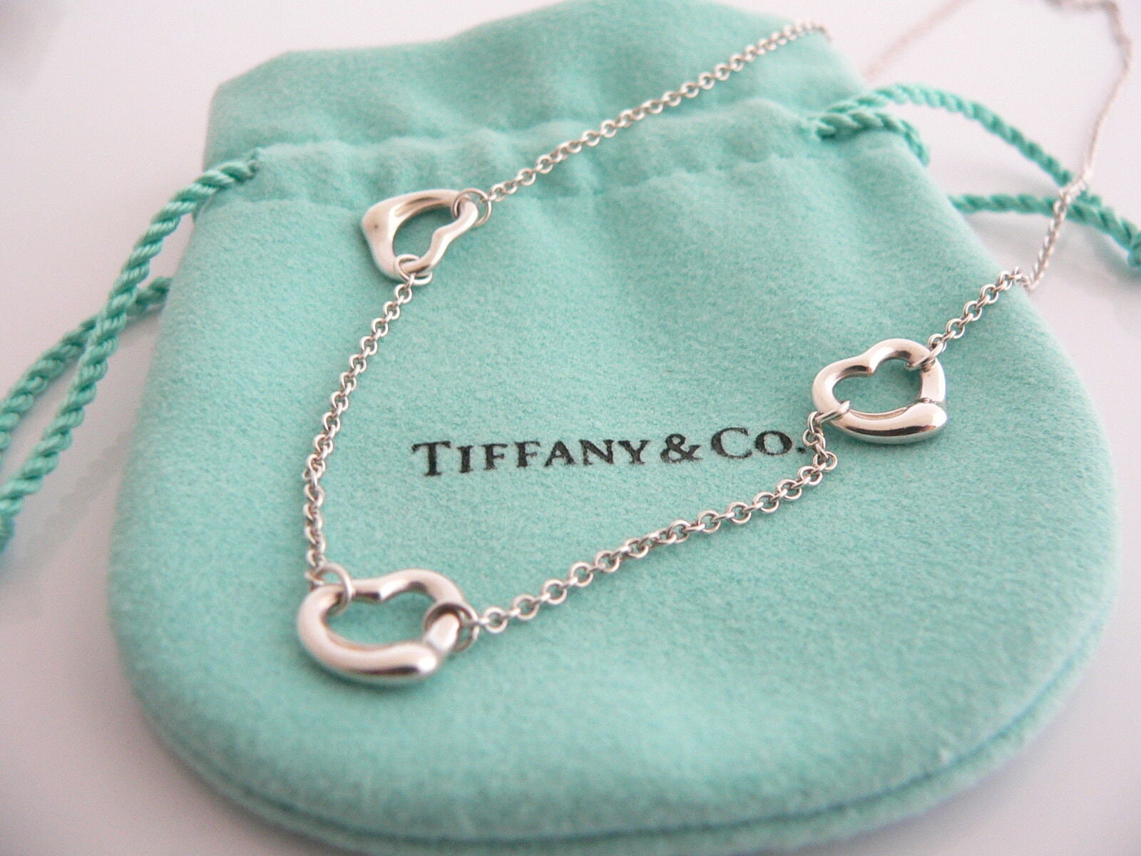 Tiffany And Co Silver Peretti 3 Open Heart Pendant Necklace Charm Chain Gift Pouch Etsy