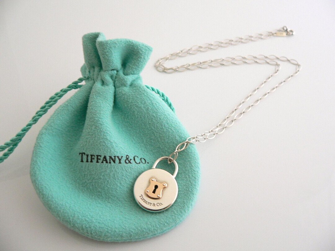 Tiffany & Co Silver 18K Gold Round Locks Necklace Pendant 18 Inch Oval ...