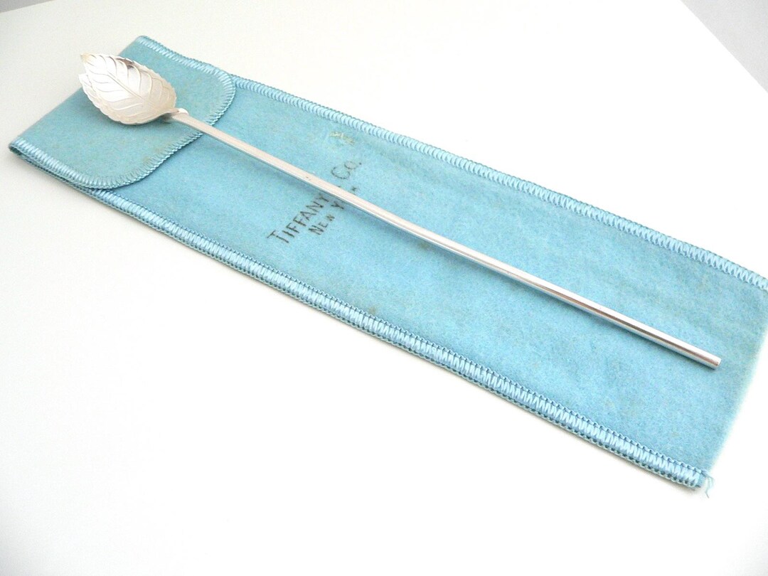 Tiffany & Co Leaf Mint Julep Iced Tea Spoon Straw W/ Pouch Silver Gift ...