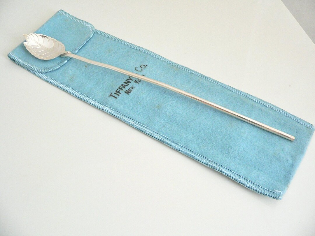 Tiffany & Co Leaf Mint Julep Iced Tea Spoon Straw W/ Pouch Silver Gift ...