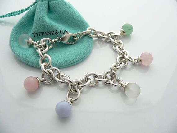 Tiffany Co Charm Bracelet Blue Pink Green Balls Round Bead Dangle Charm Bangle Unique Silver Gift for Her Love Pouch Art Etsy