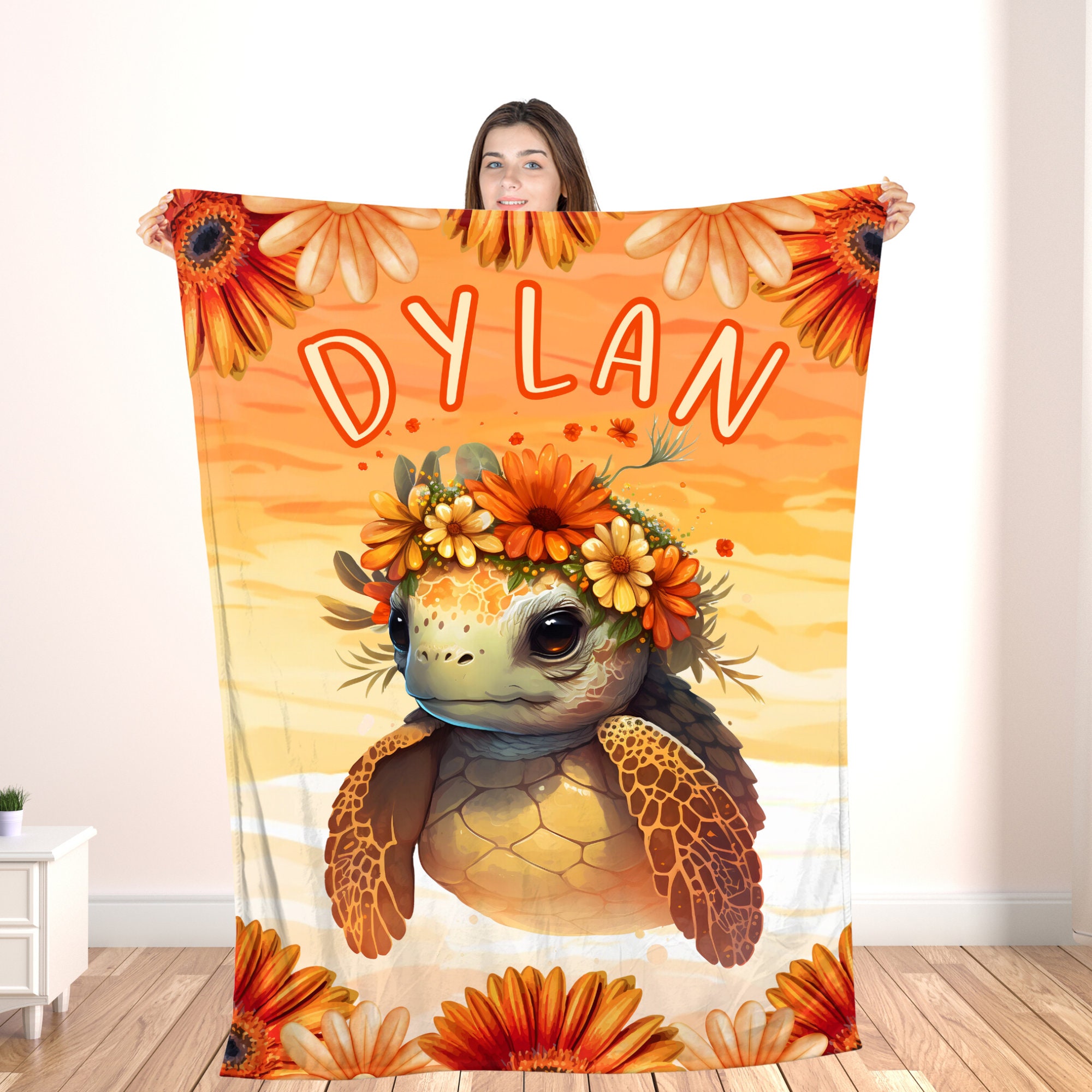 Personalized Girls Turtle Blanket, Turtle Throw Blanket, Custom Name ...