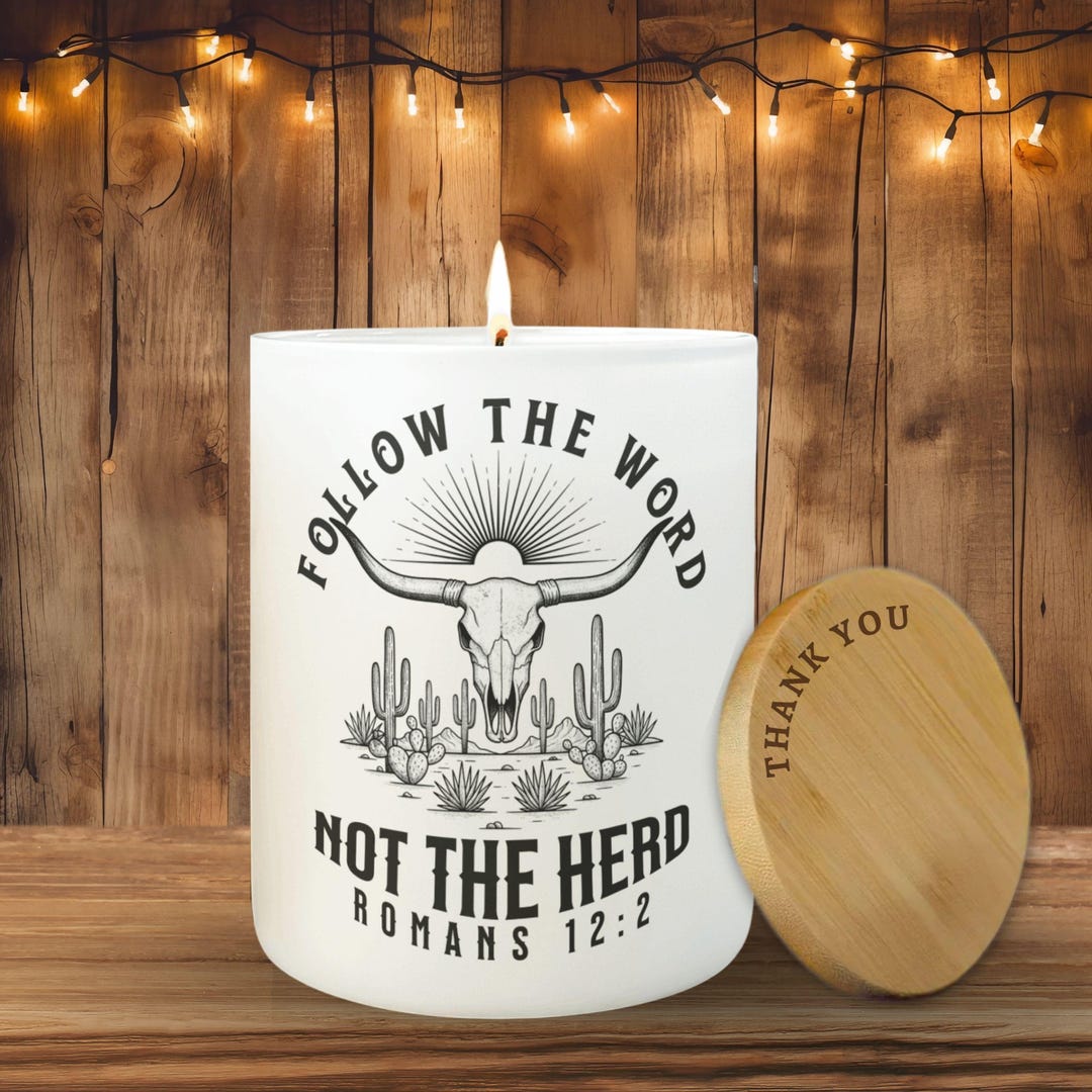 Personalized Western Christian Cow Skull Candle, Custom Christian Gift ...