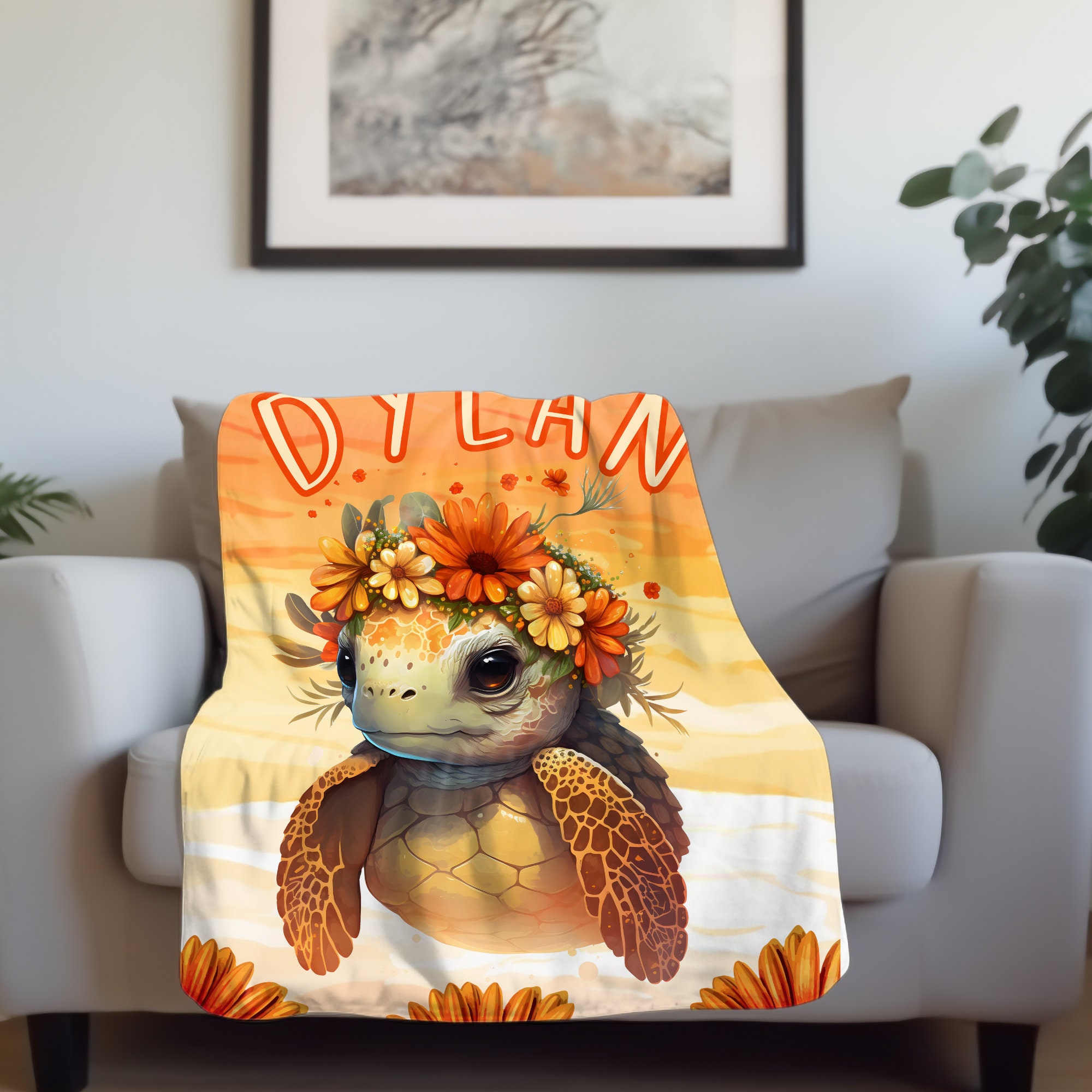 Personalized Girls Turtle Blanket, Turtle Throw Blanket, Custom Name ...