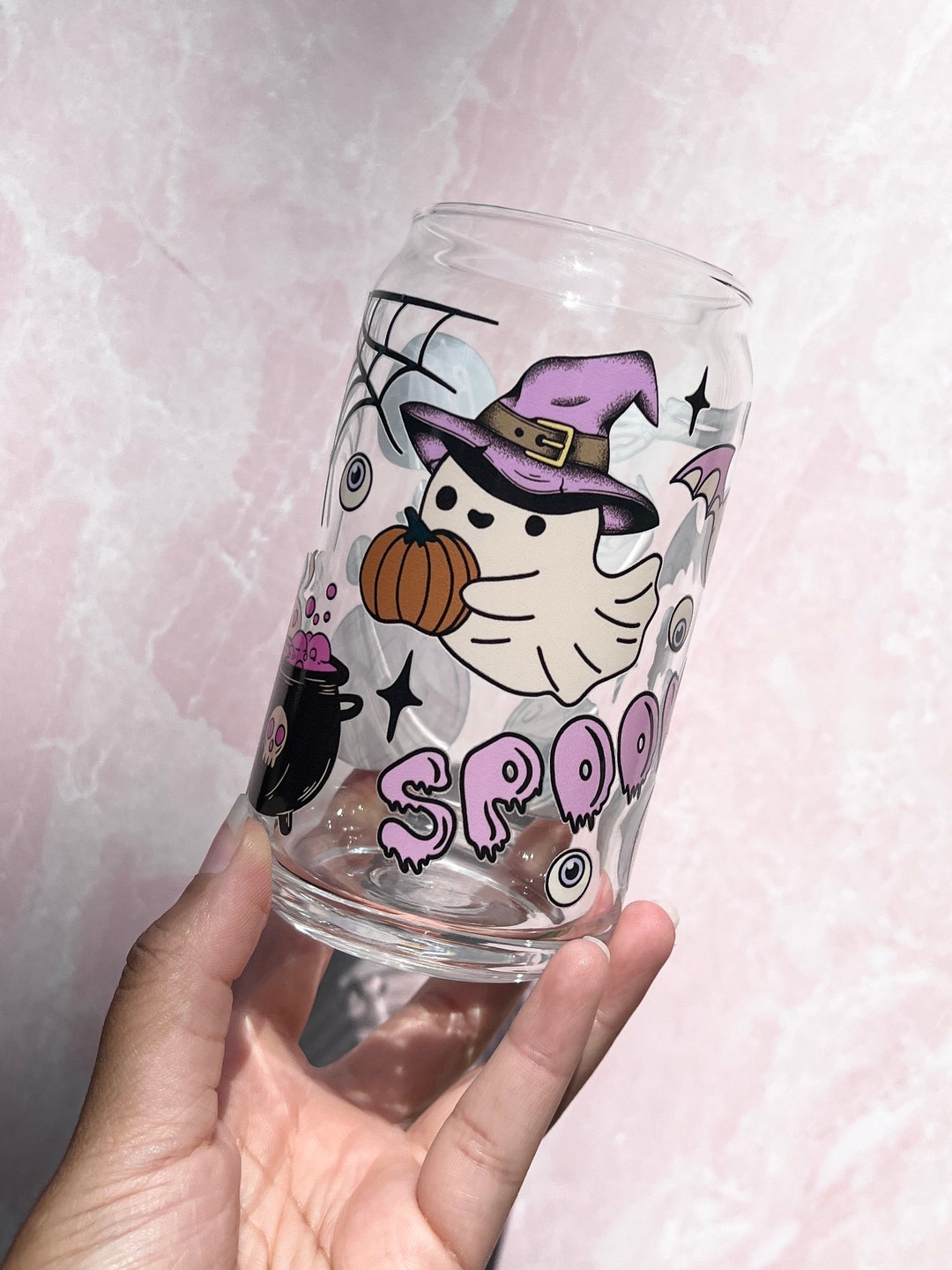 Pastel Ghost Spooky Print 16oz Beer Can Glass Cup | Trendy Glassware ...