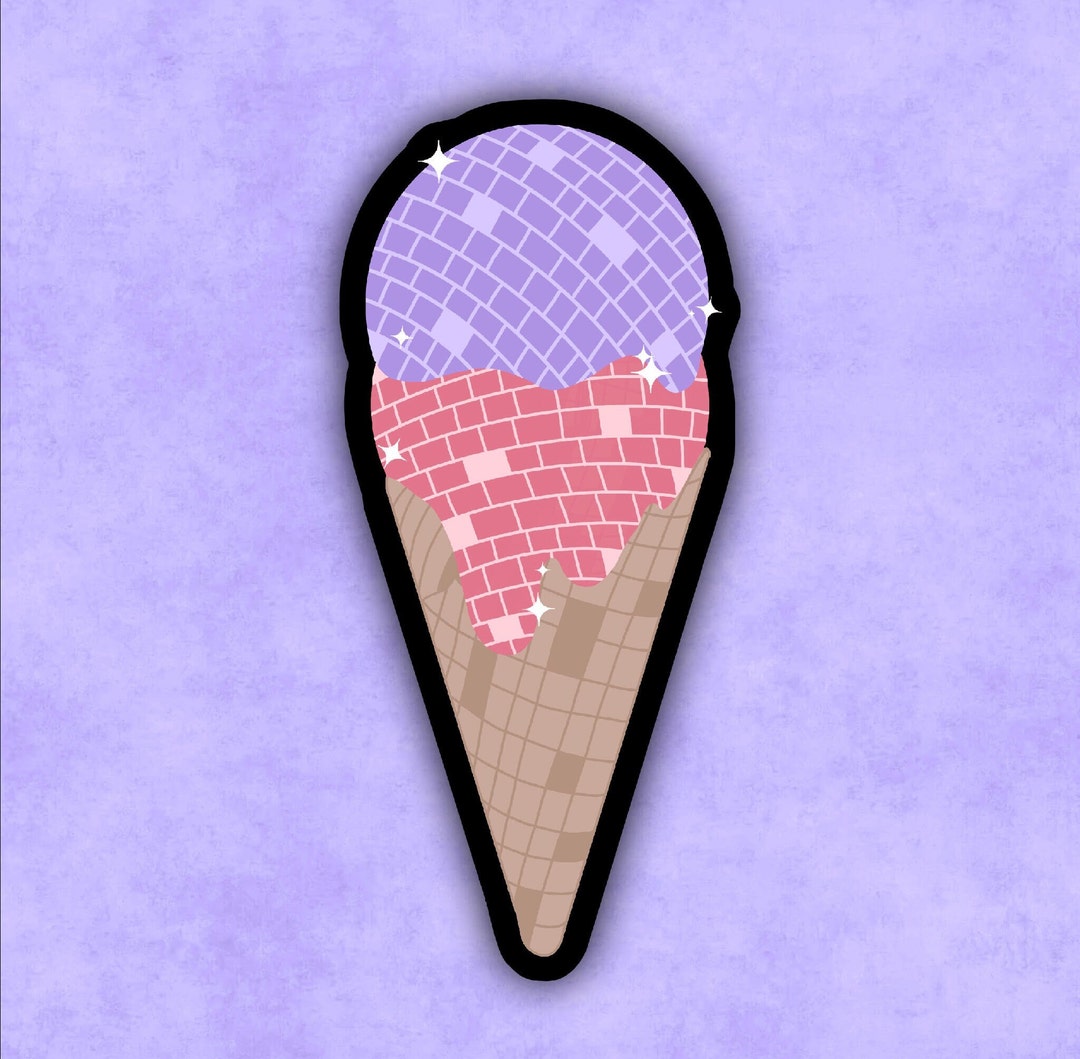Disco Ice Cream Cone Sticker | Disco Balls | Retro | Matte Sticker ...