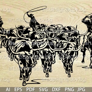 Cattle Drive Vector Art: Cowboys Herding Cattle (digital Download) - Etsy