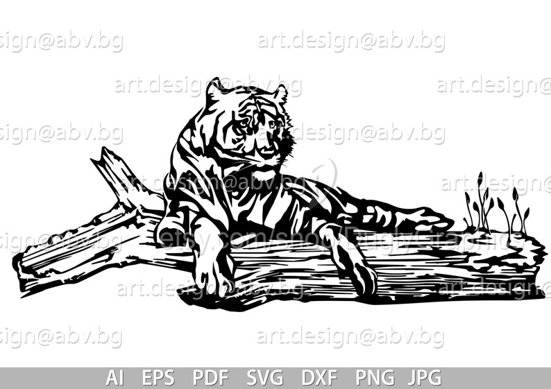 Vector TIGER on a Log Digital Image AI PNG Pdf Eps Svg Dxf Jpg | Etsy
