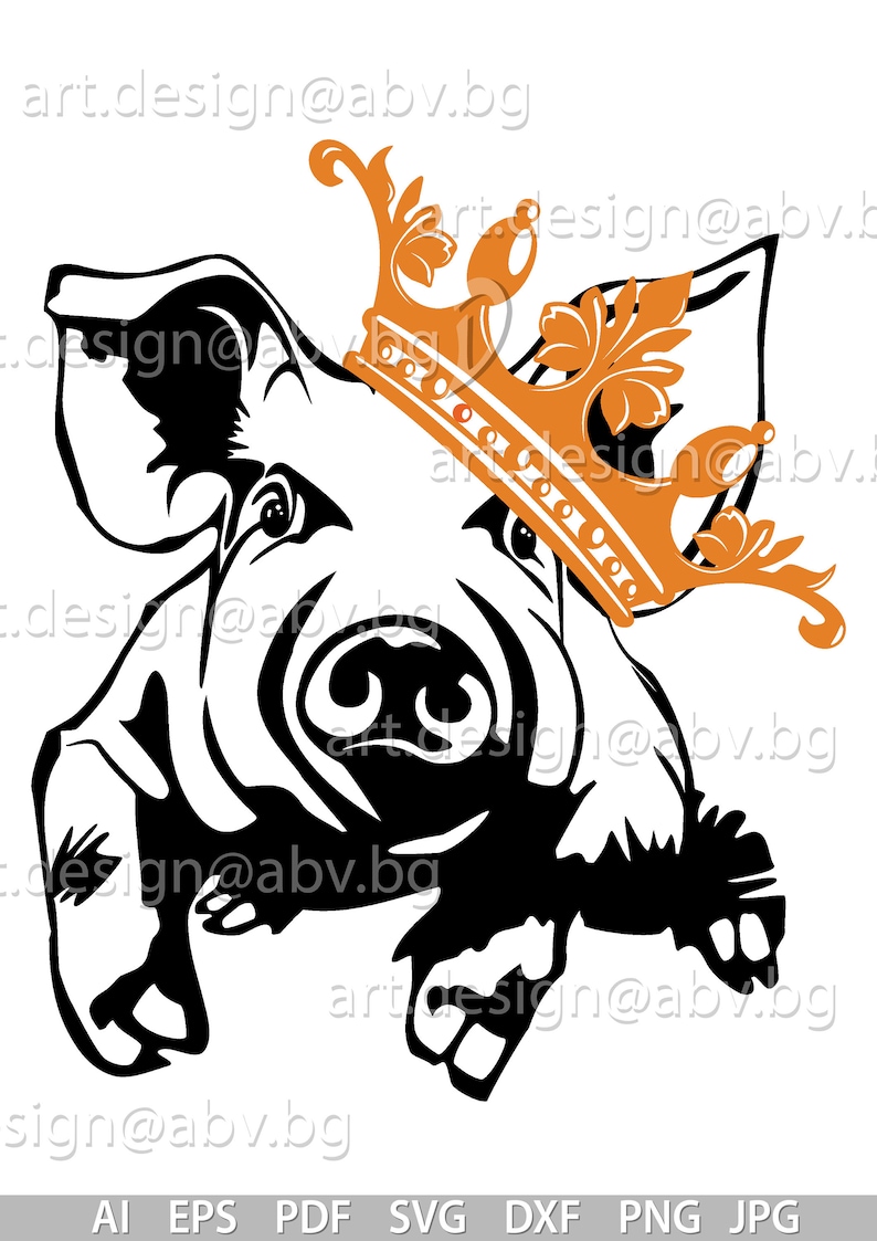 Crowned Pig Vector Art Print (digital Files) - Etsy