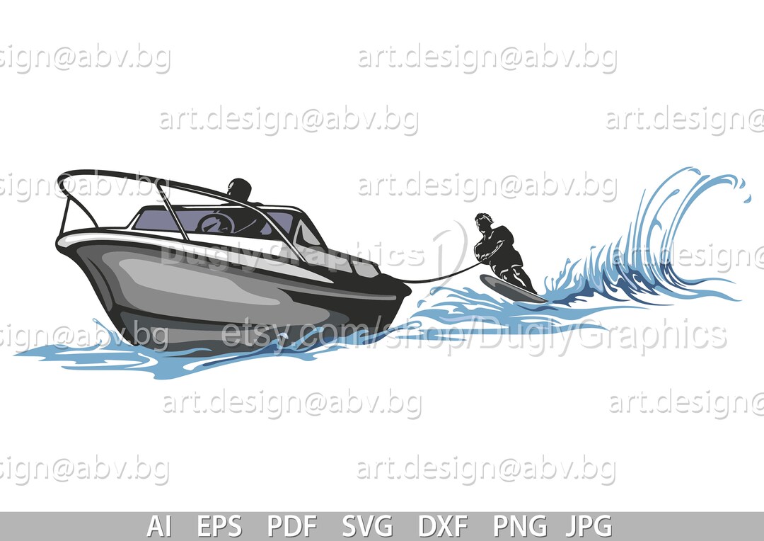 Wakeboarding Vector Art: Motorboat Graphic (digital Download) - Etsy UK