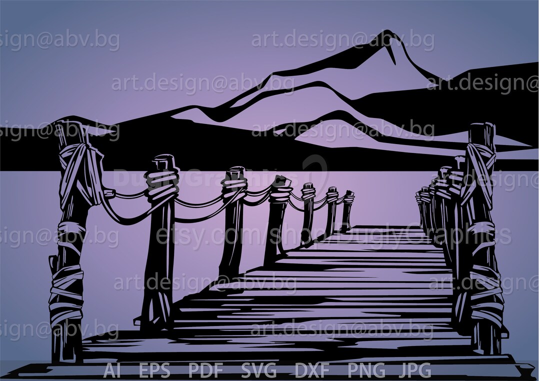 Wooden Quay Vector Image: Sea and Mountains (digital Download) - Etsy