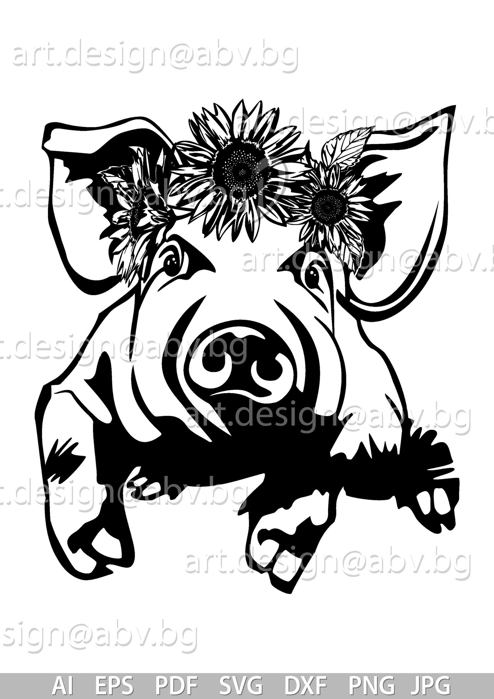 Vector PIG With Sunflowers Ai Eps Pdf Svg Dxf Png Jpg - Etsy