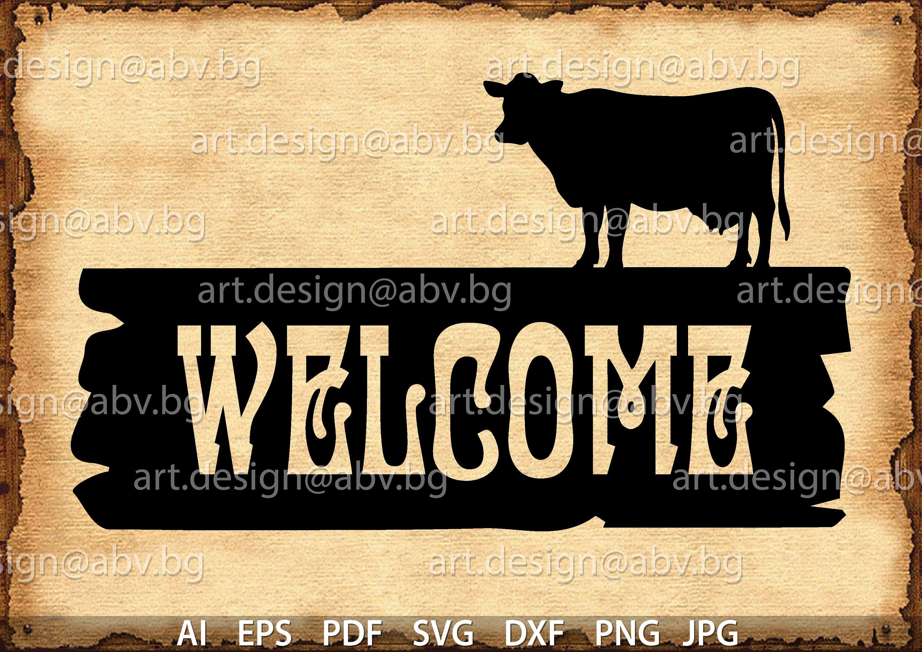 Vector WELCOME text cow AI eps PNG pdf svg dxf jpg | Etsy
