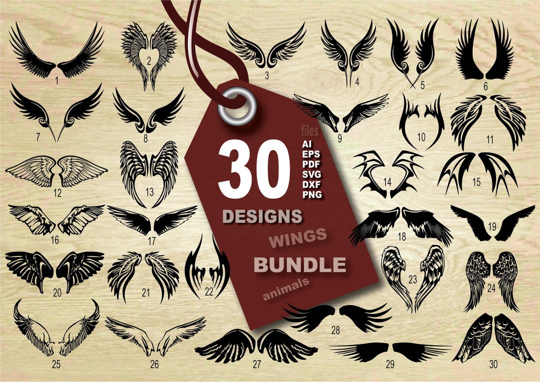 Vector 30 WINGS, Ai, Eps, Pdf, Svg, Dxf, PNG, Jpg Files Download ...
