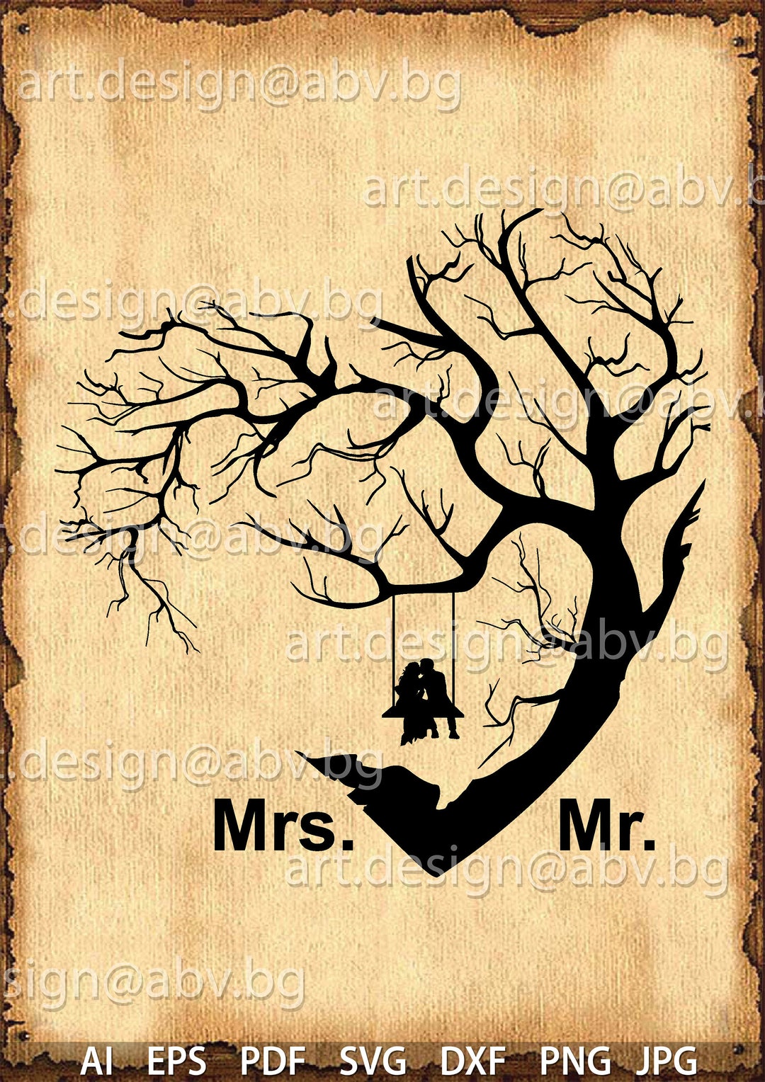 Vector WEDDING TREE, Silhouette, AI, Eps, Pdf, Png, Svg, Dxf, Jpg Image ...