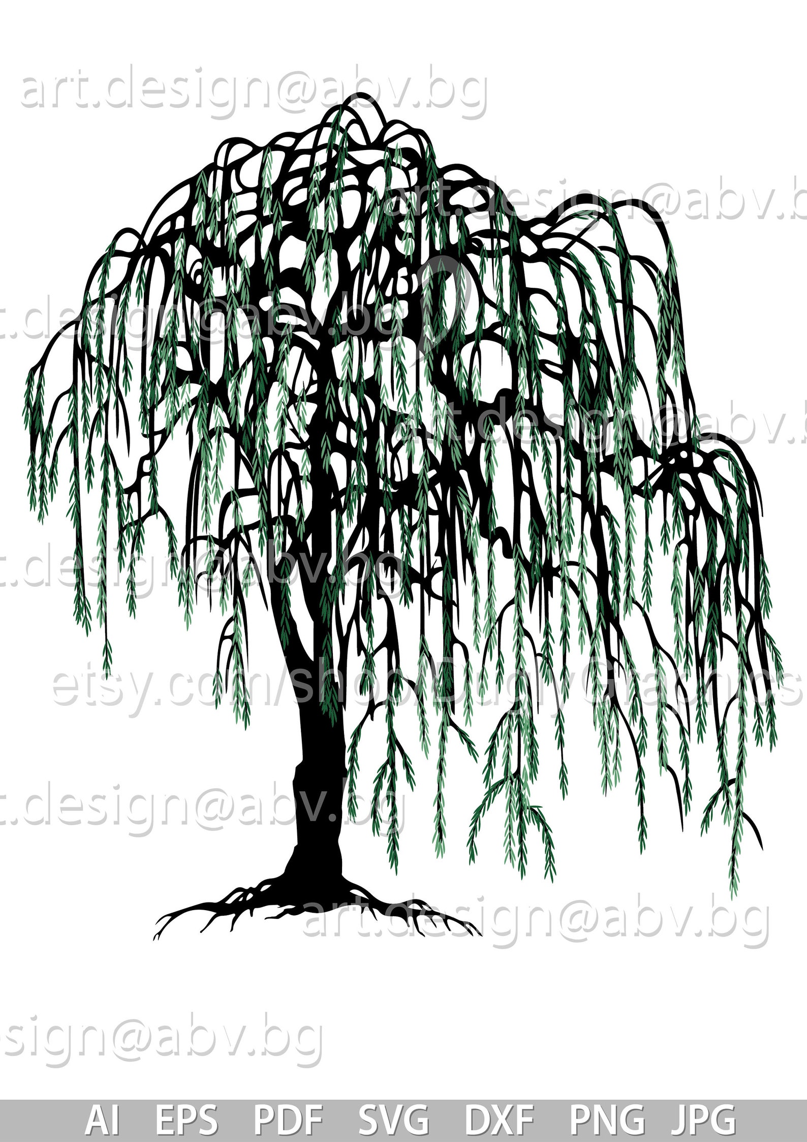 Vector WILLOW Salix Babilonica Weeping Tree AI PNG Pdf Eps Svg Dxf Jpg ...