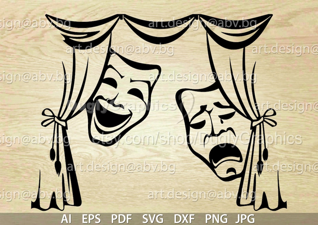 Vector THEATER MASKS and Stage Curtains, AI, Eps, Pdf, Svg, Dxf, Png ...