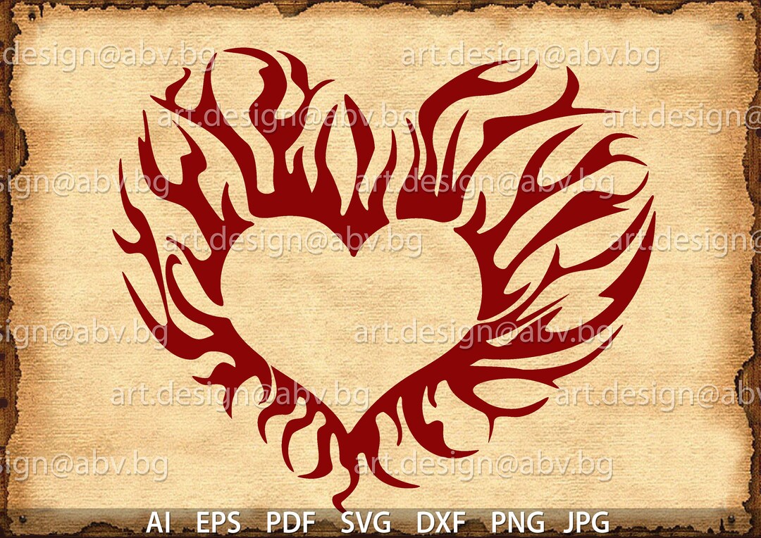 Vector HEART Fire AI Eps Pdf Svg Dxf Png Jpg Download - Etsy