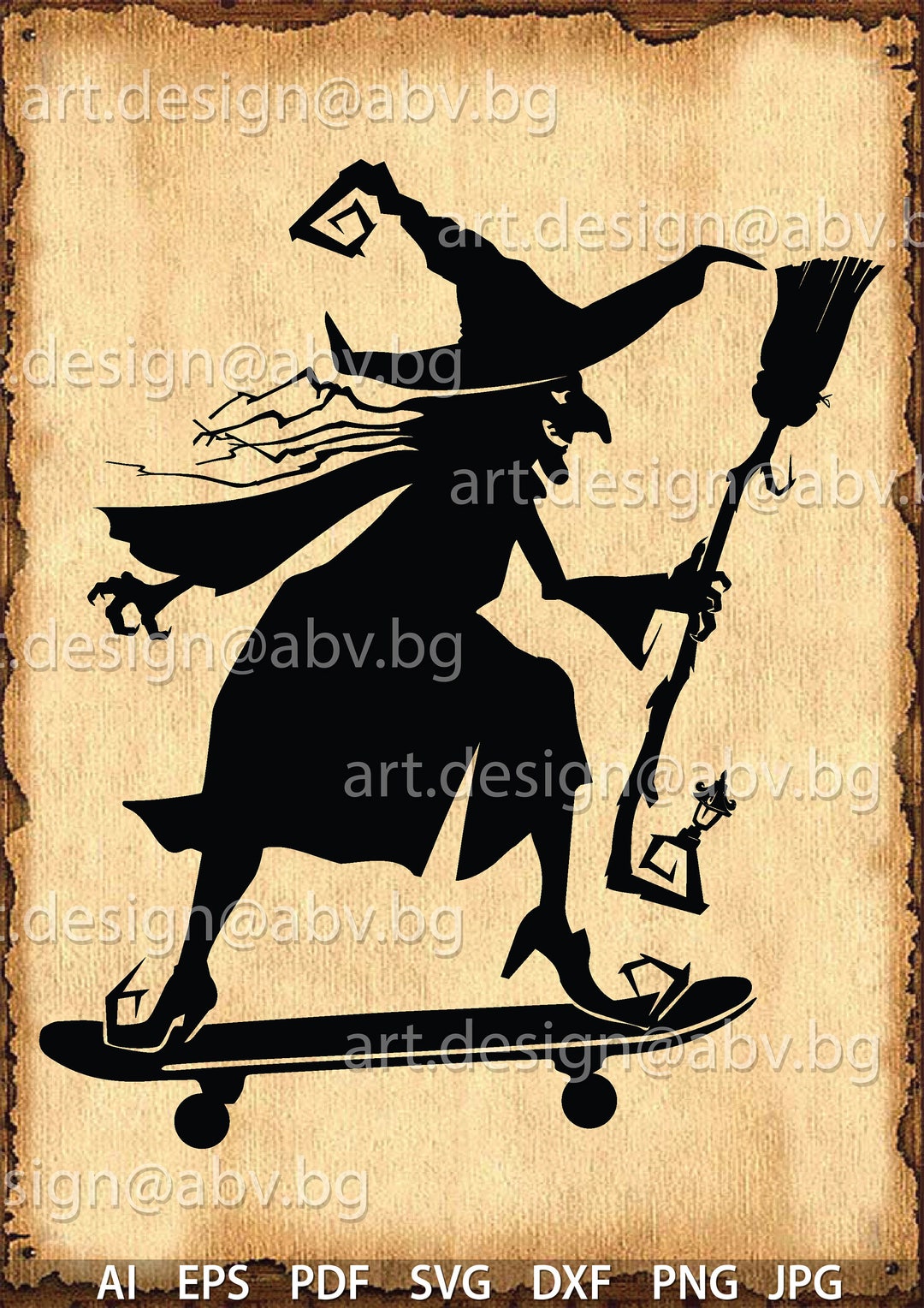 Witch on Skateboard Vector Art: Halloween Graphic (digital Download) - Etsy