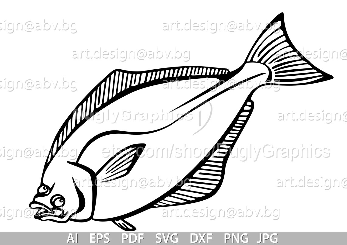 Vector HALIBUT Fish AI Eps Pdf Png Svg Dxf Jpg Image - Etsy Canada