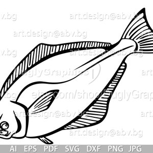 Vector HALIBUT Fish, AI, Eps, Pdf, Png, Svg, Dxf, Jpg Image Graphic ...