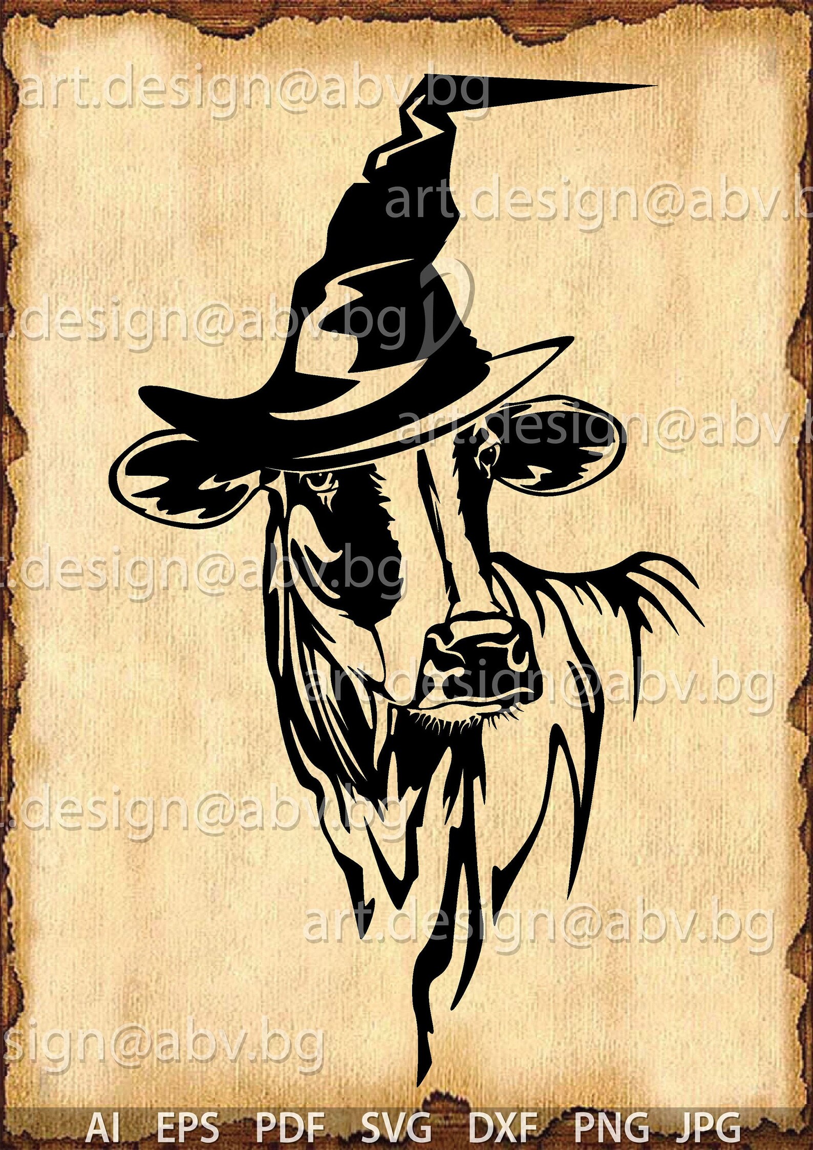 Vector COW With Witch Hat Calf Head AI PNG Eps Pdf Svg - Etsy