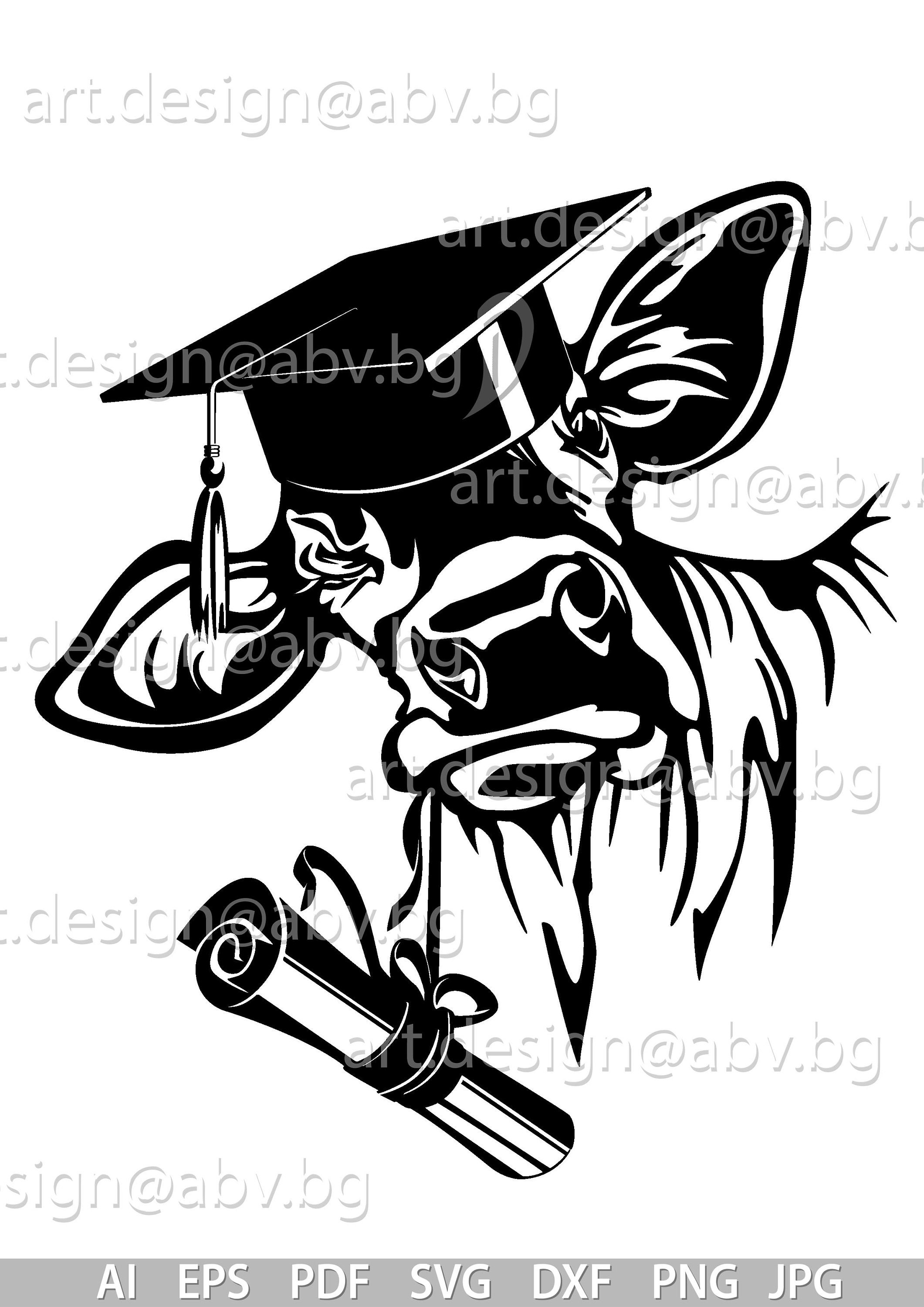 Vector COW with GRADUATION HAT calf head ai png eps pdf | Etsy